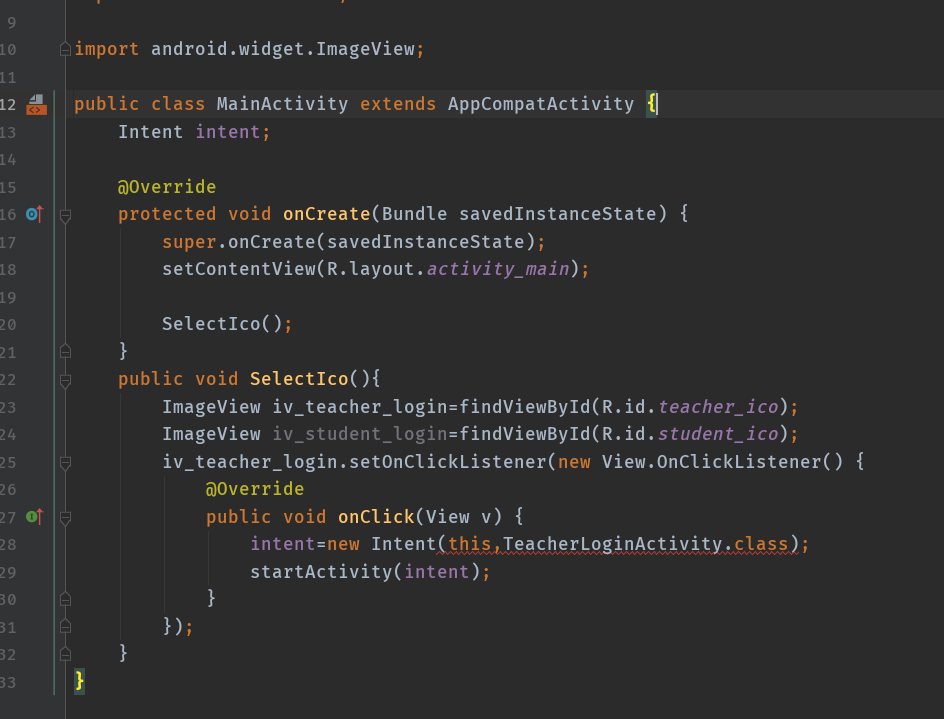 阳光沙滩-intent语句为什么放 public void onClick(View v) { }里就报错了